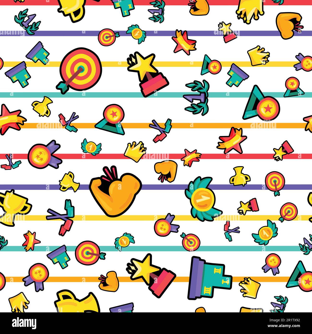 Awards seamless color vector pattern. Prizes, medals, rewards, trophies ...