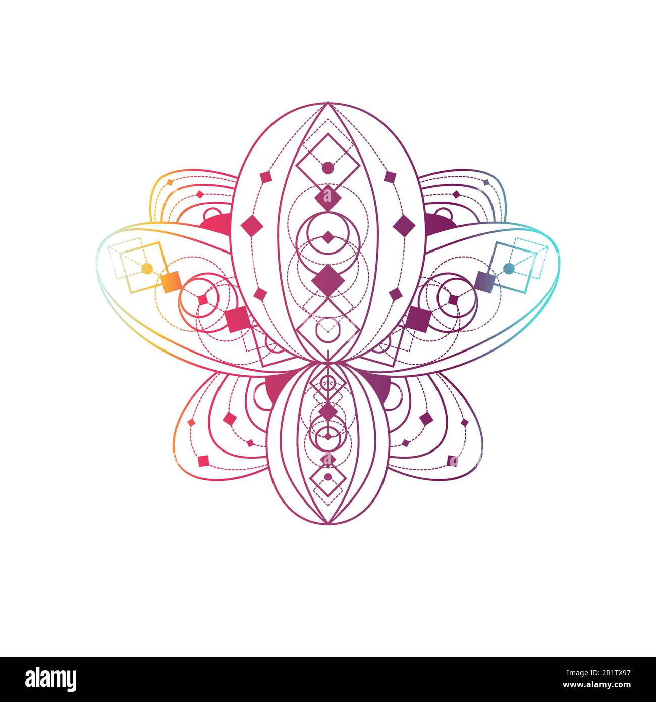 Lotus flower with geometric pattern vector linear illustration ...
