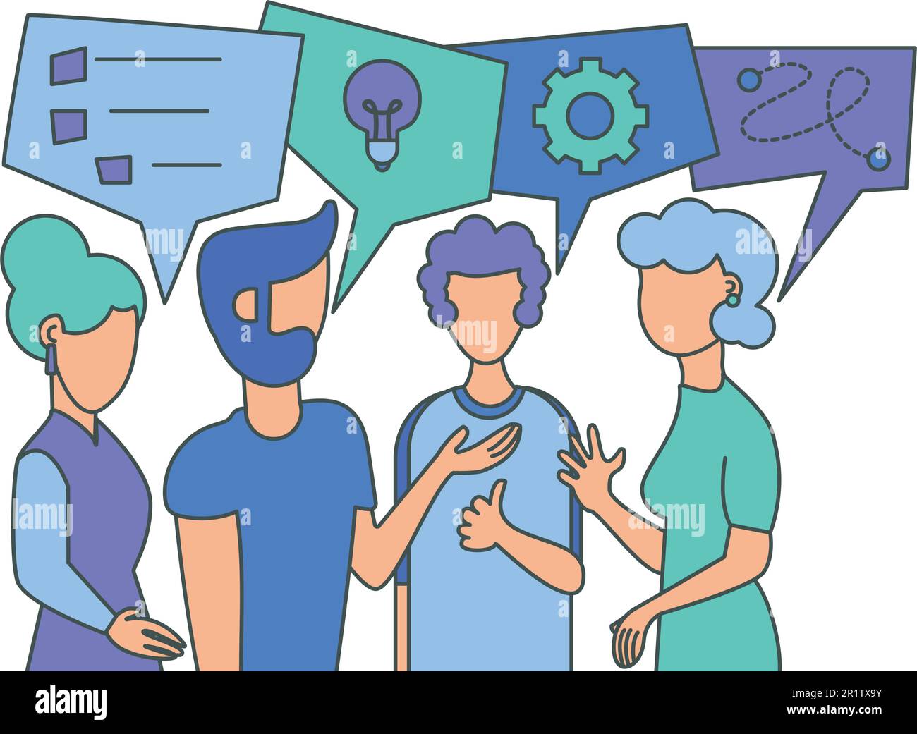 Team brainstorm, idea generation. Cartoon characters conversation ...