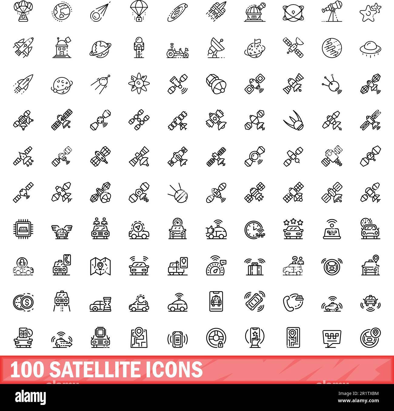 100 satellite icons set. Outline illustration of 100 satellite icons vector set isolated on ...