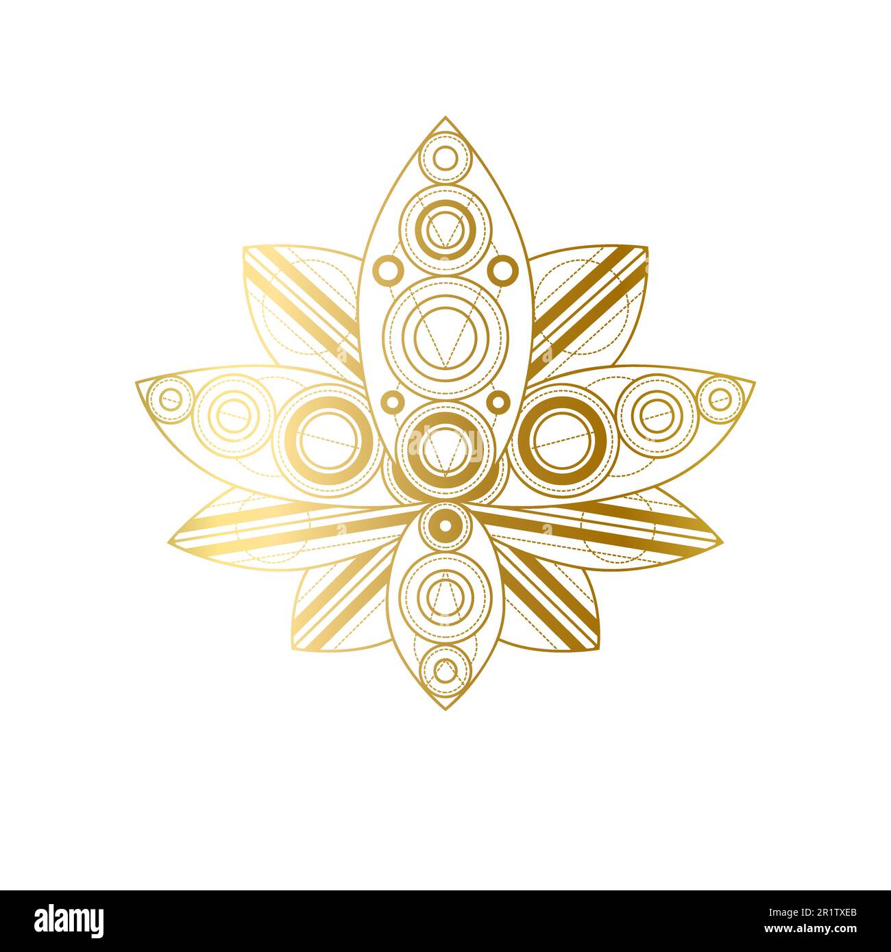 Lotus flower with geometric golden ornament vector linear illustration ...