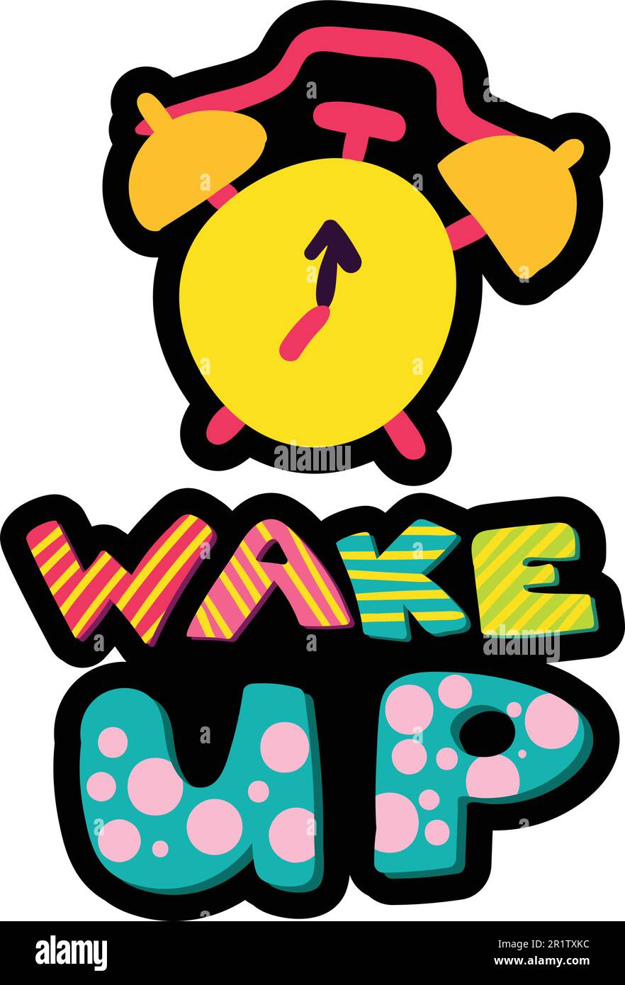 Wake up dash line sticker. Morning flat patch. Stitched frame alarm ...