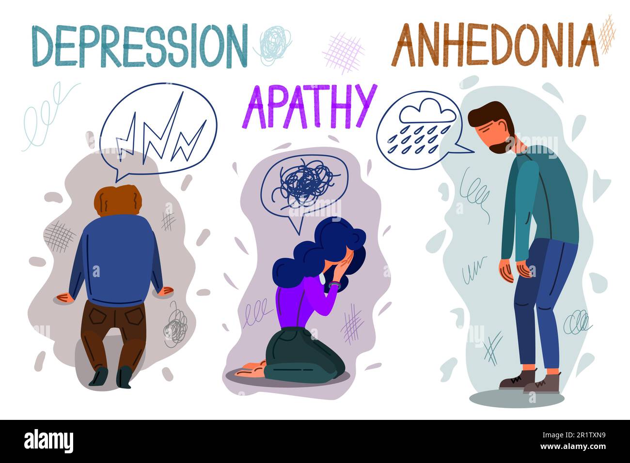 Depression Conceptual Vector Illustration Cartoon Characters Isolated Depression Conceptual Vector Illustration Cartoon Characters Isolated