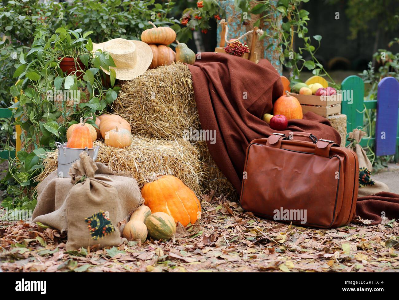 Bale of hay group in a pyramid wall pattern as a country design element ...