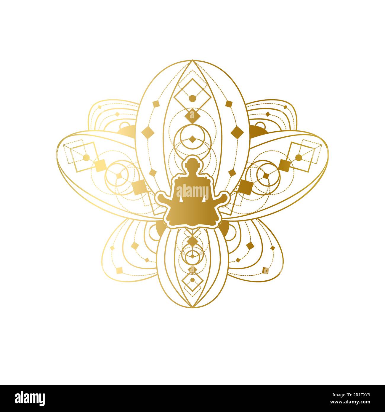 Yoga and Meditation Label Design, Female Silhouette in Golden Lotus ...