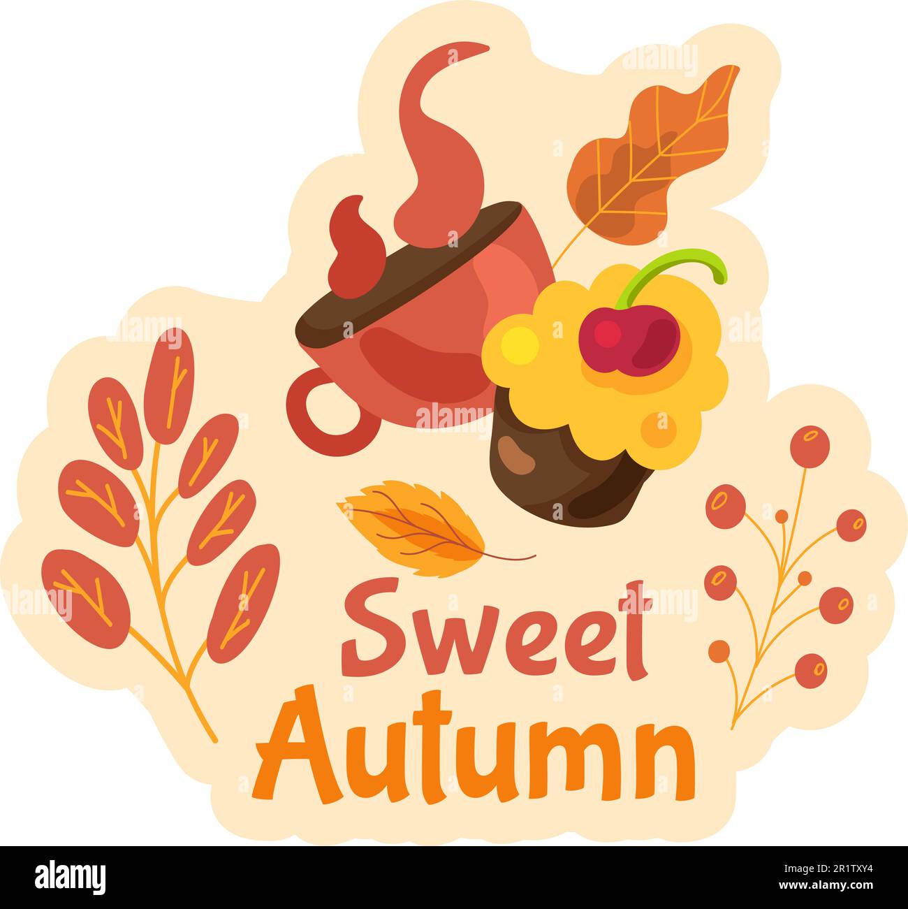 Sweet autumn label isolated. Cute seasonal sticker design with yellow ...