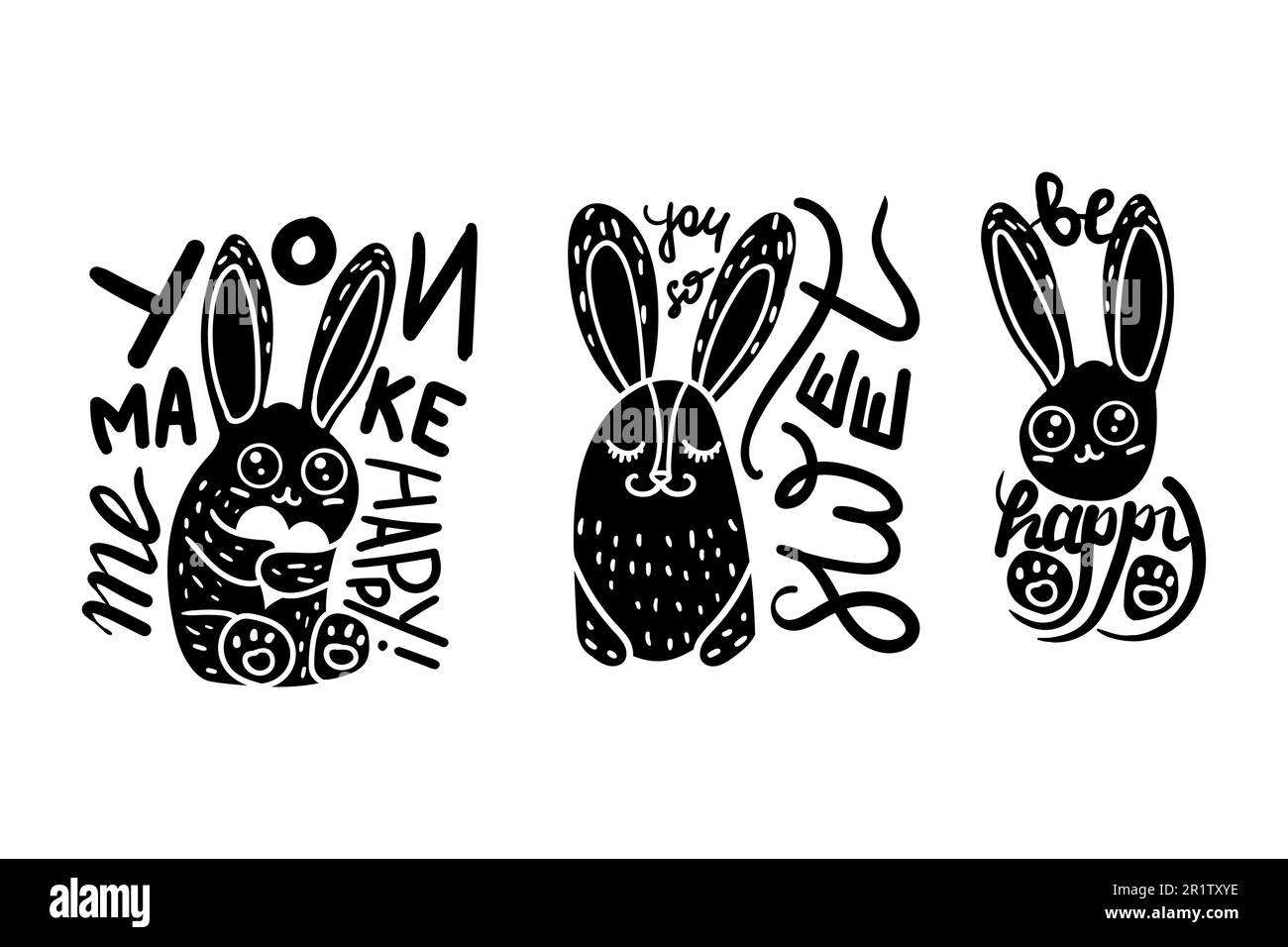 Rabbit vector illustrations set. Cute easter cartoon characters with ...