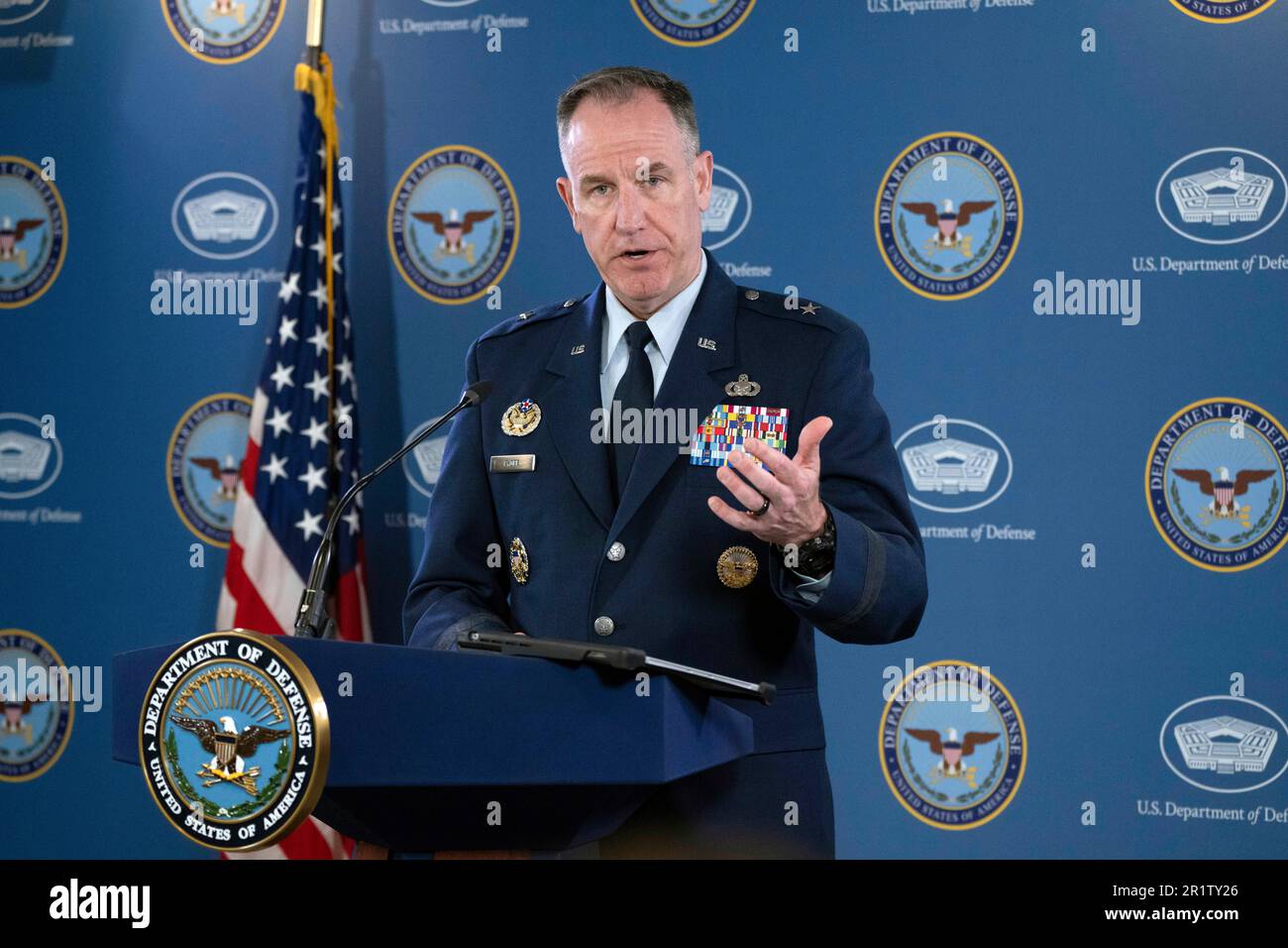 Pentagon spokesman Air Force Brig. Gen. Patrick Ryder speaks during a briefing at the Pentagon ...