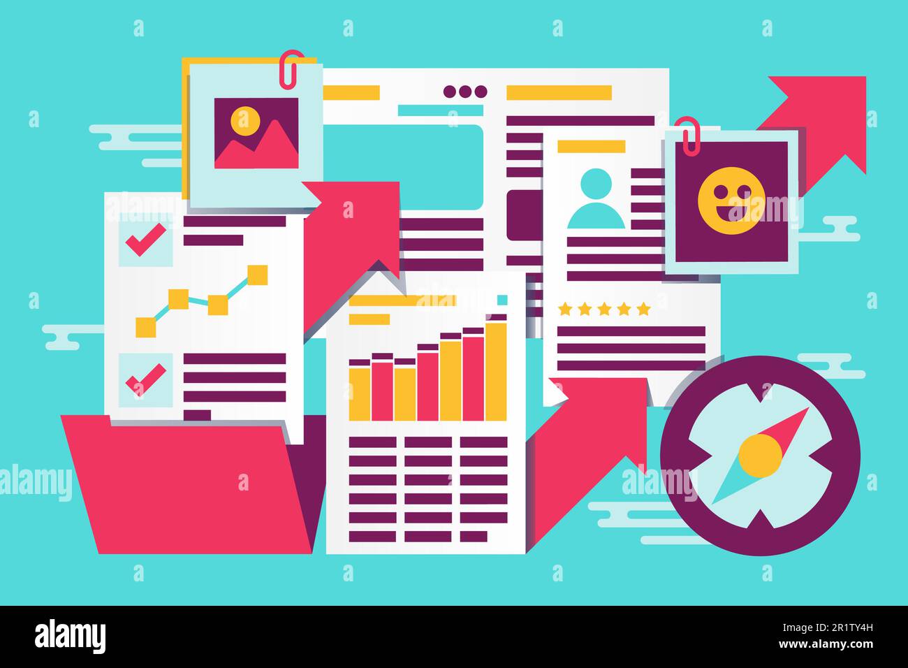 Company stats report abstract vector illustration. Staff CV analysis ...