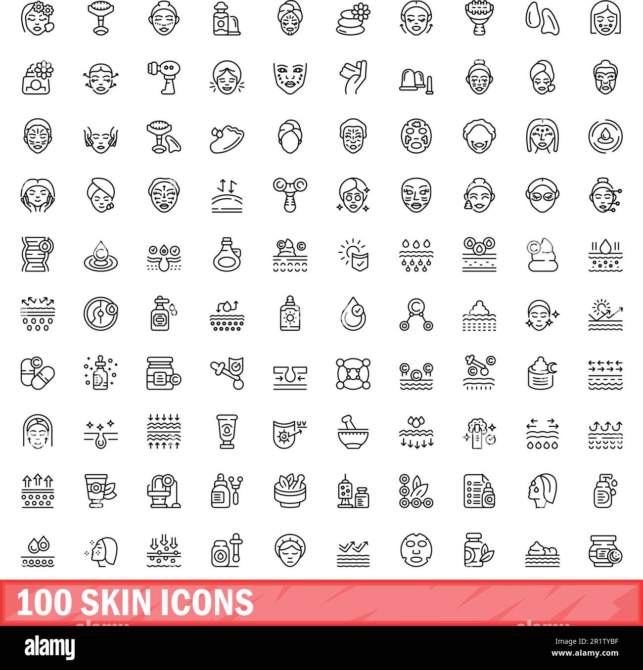 100 skin icons set. Outline illustration of 100 skin icons vector set ...