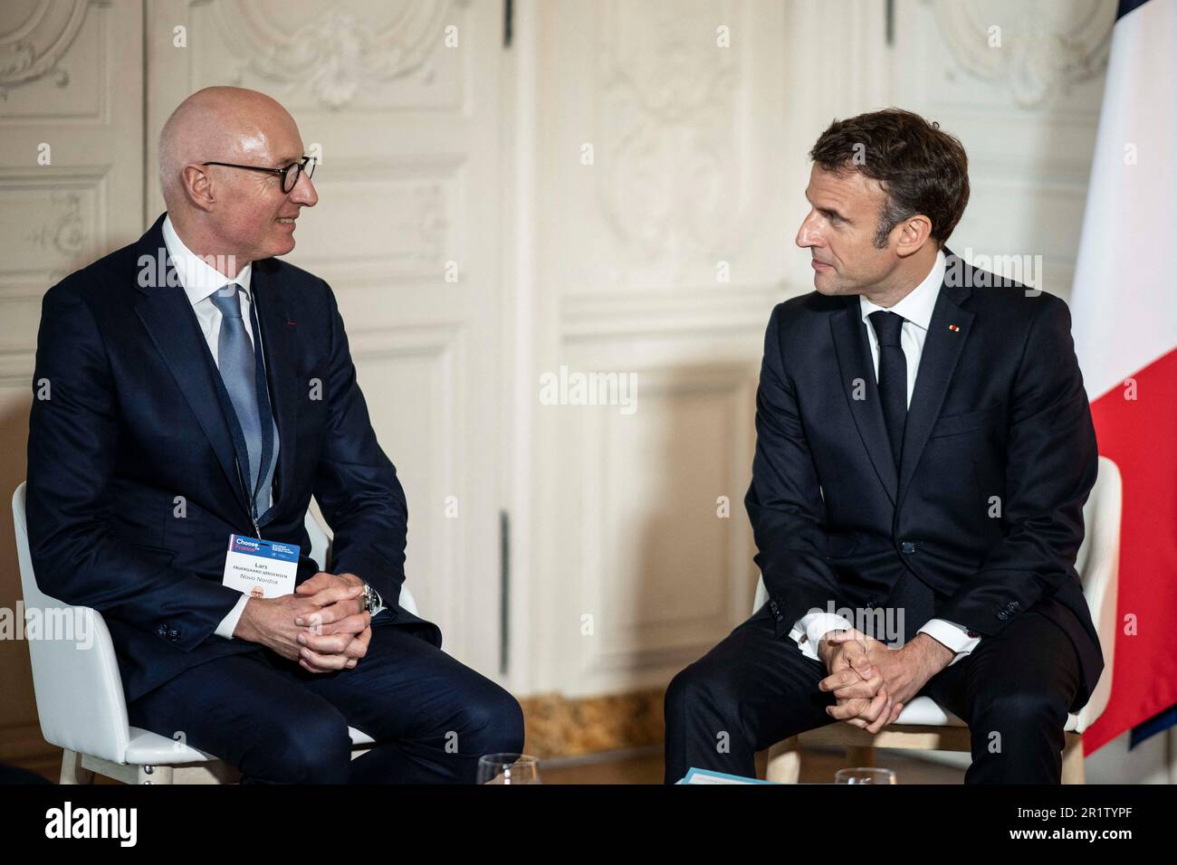 Versailles, France. 15th May, 2023. French President Emmanuel Macron (R ...