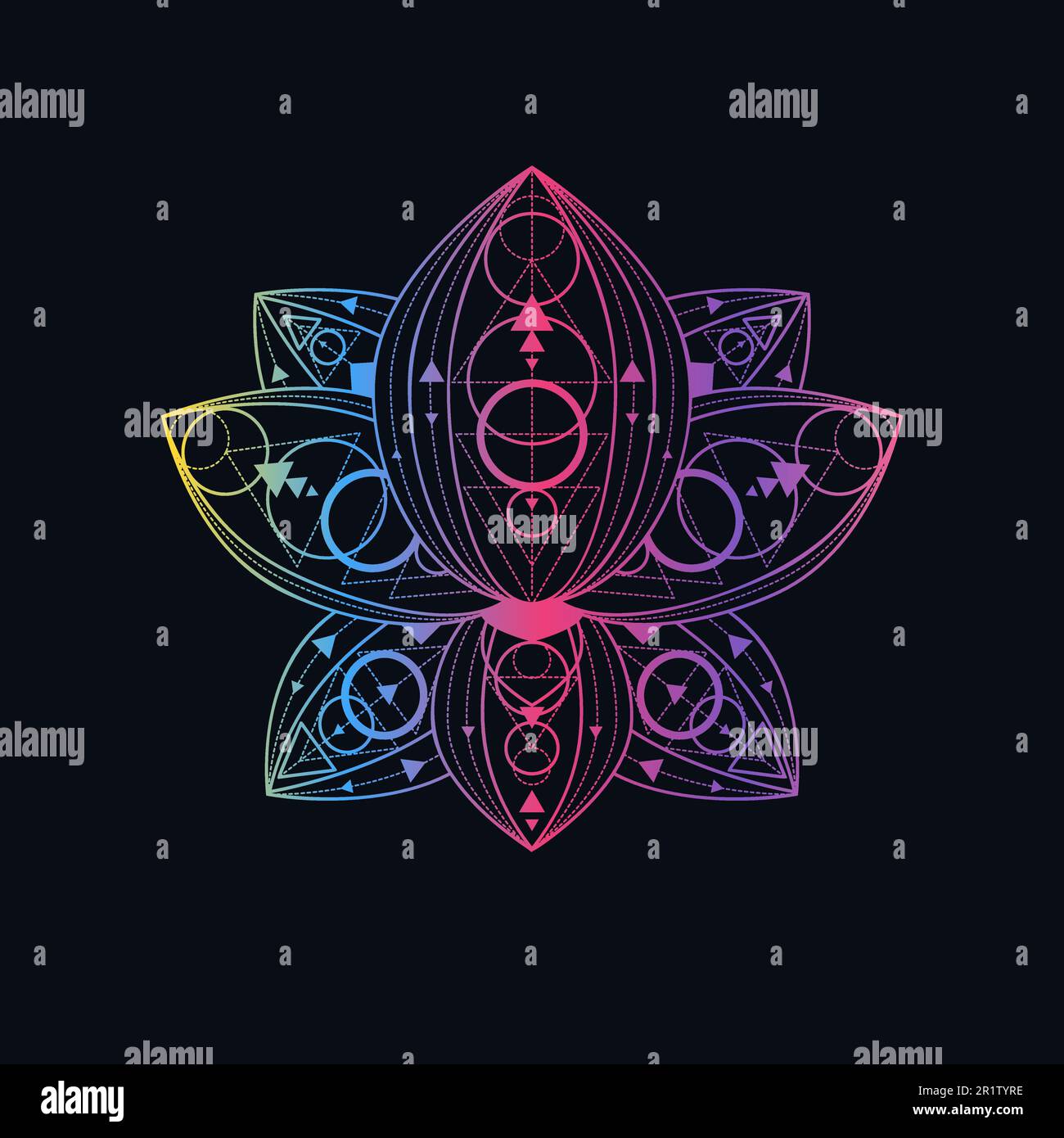 Lotus flower with geometric pattern vector linear illustration ...