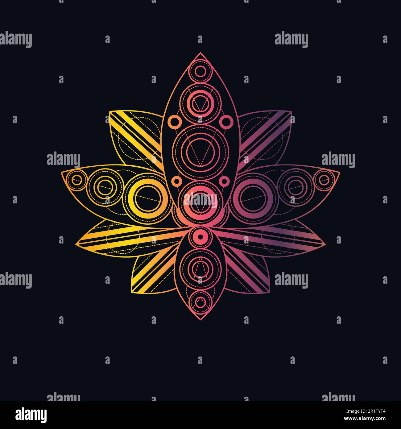 Lotus flower with geometric pattern vector linear illustration ...