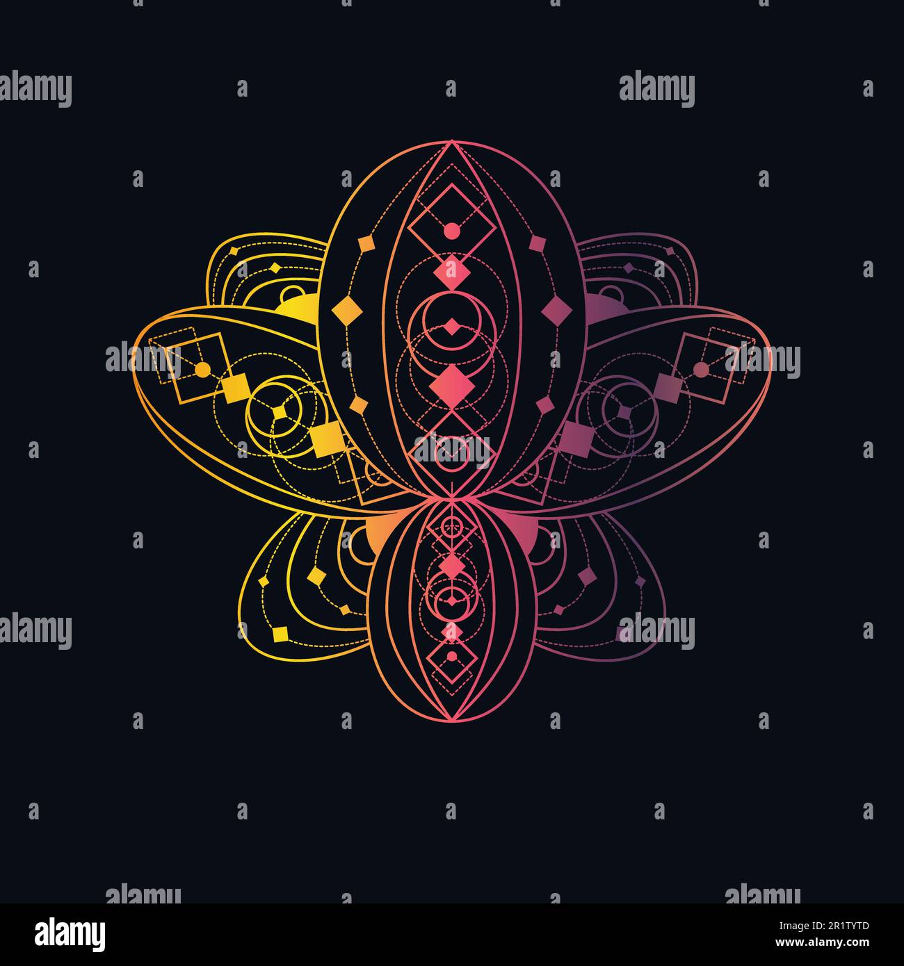 Lotus flower with geometric pattern vector linear illustration ...