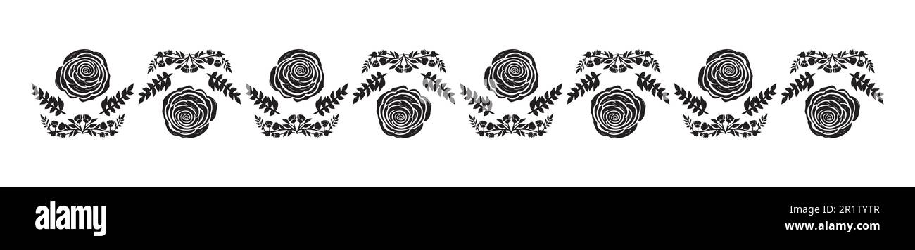 Quirky floral botanic vector border isolated on white background ...