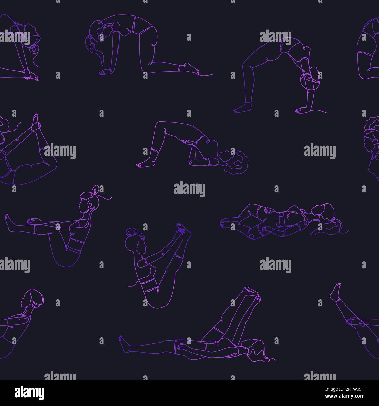 Seamless pattern with single line drawings of yoga poses Stock Vector ...