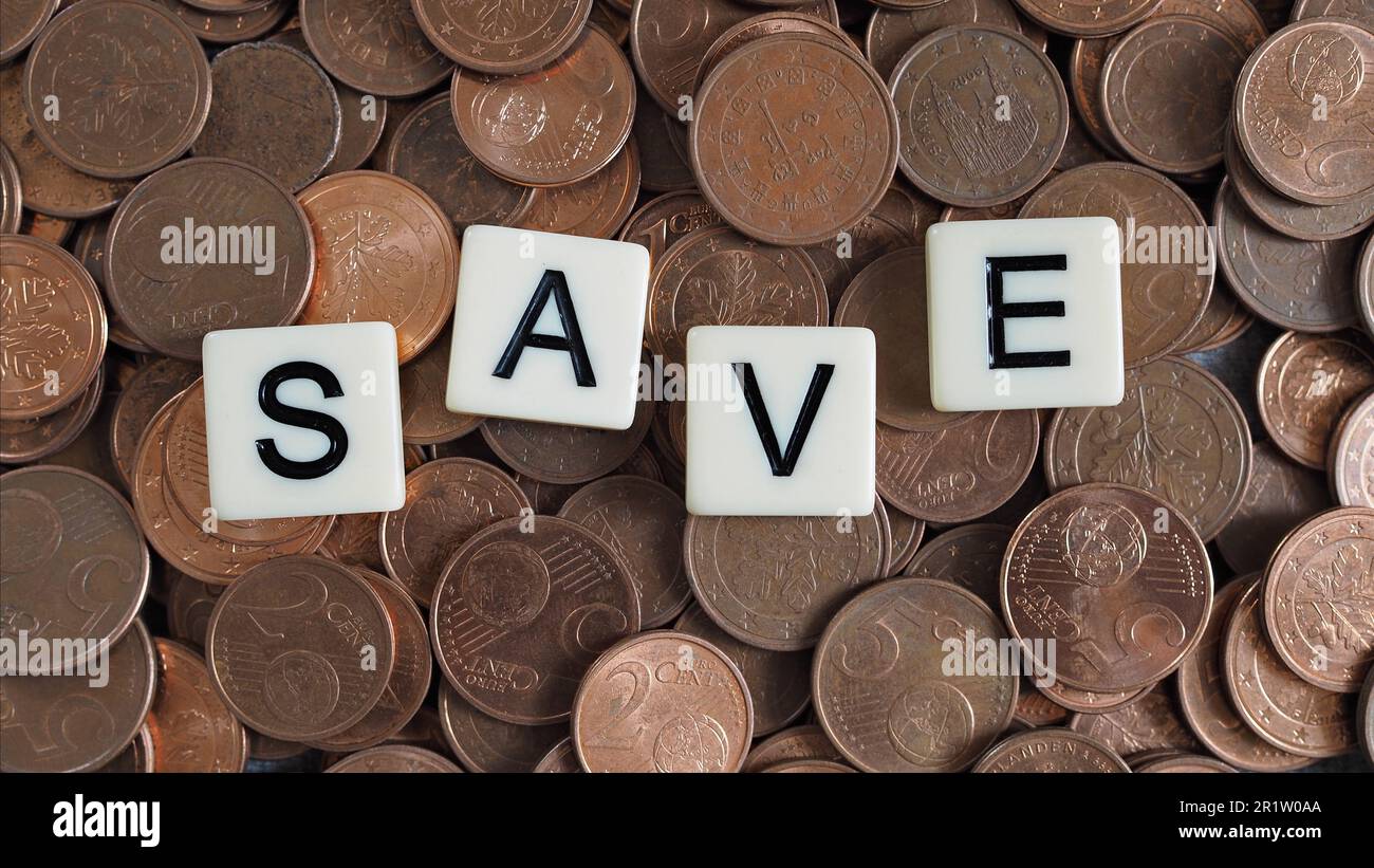 save word spelled in letters on copper coins one to five euro cent ...