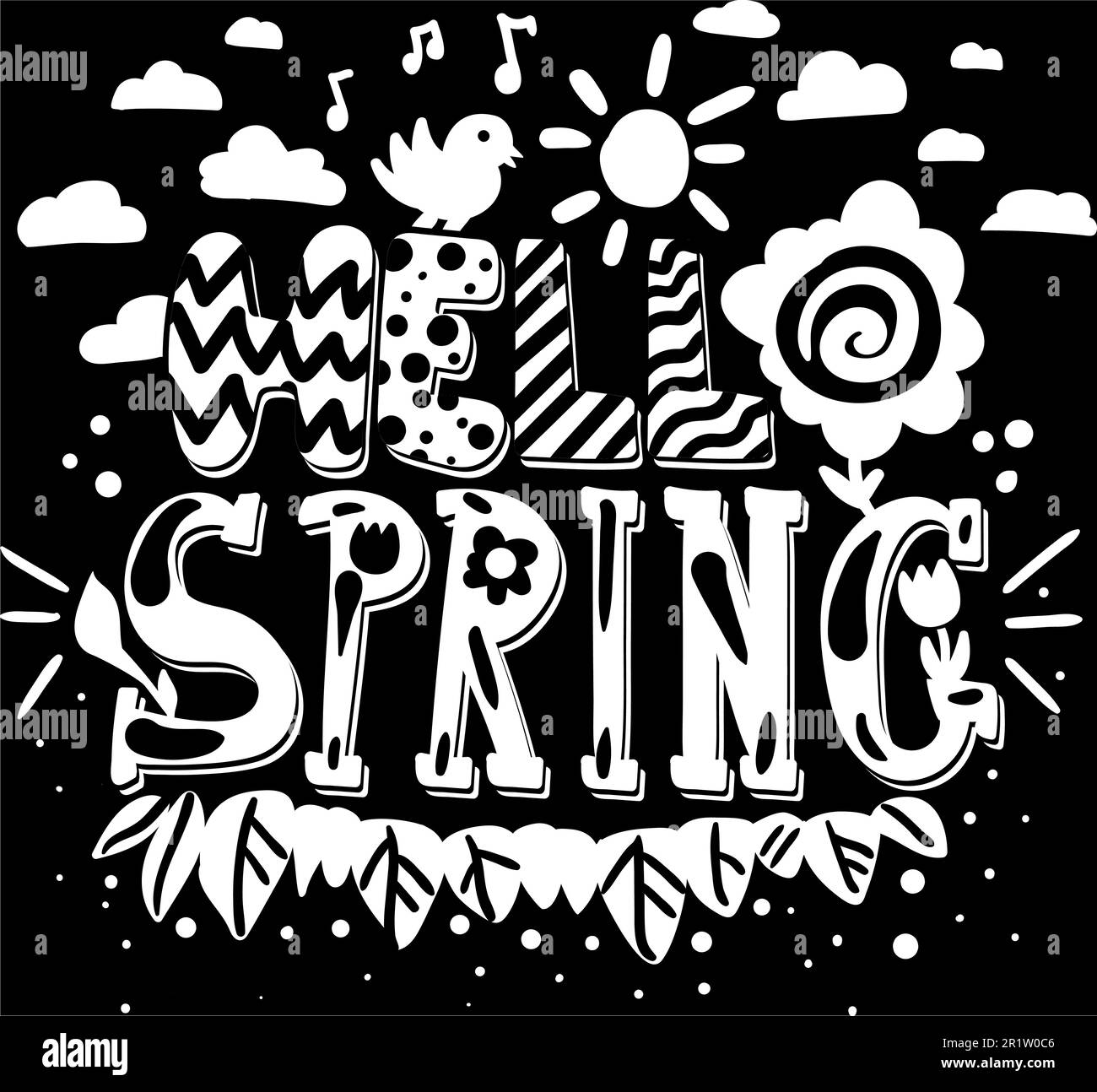 Art Poster Hello Spring Original Hand Drawn Quote on Chalkboard ...