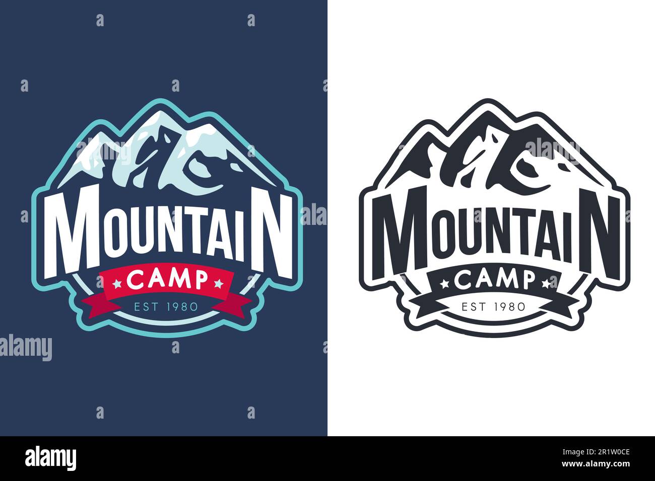 Mountain camp vector monochrome logo template. Mountaineering, tourism ...