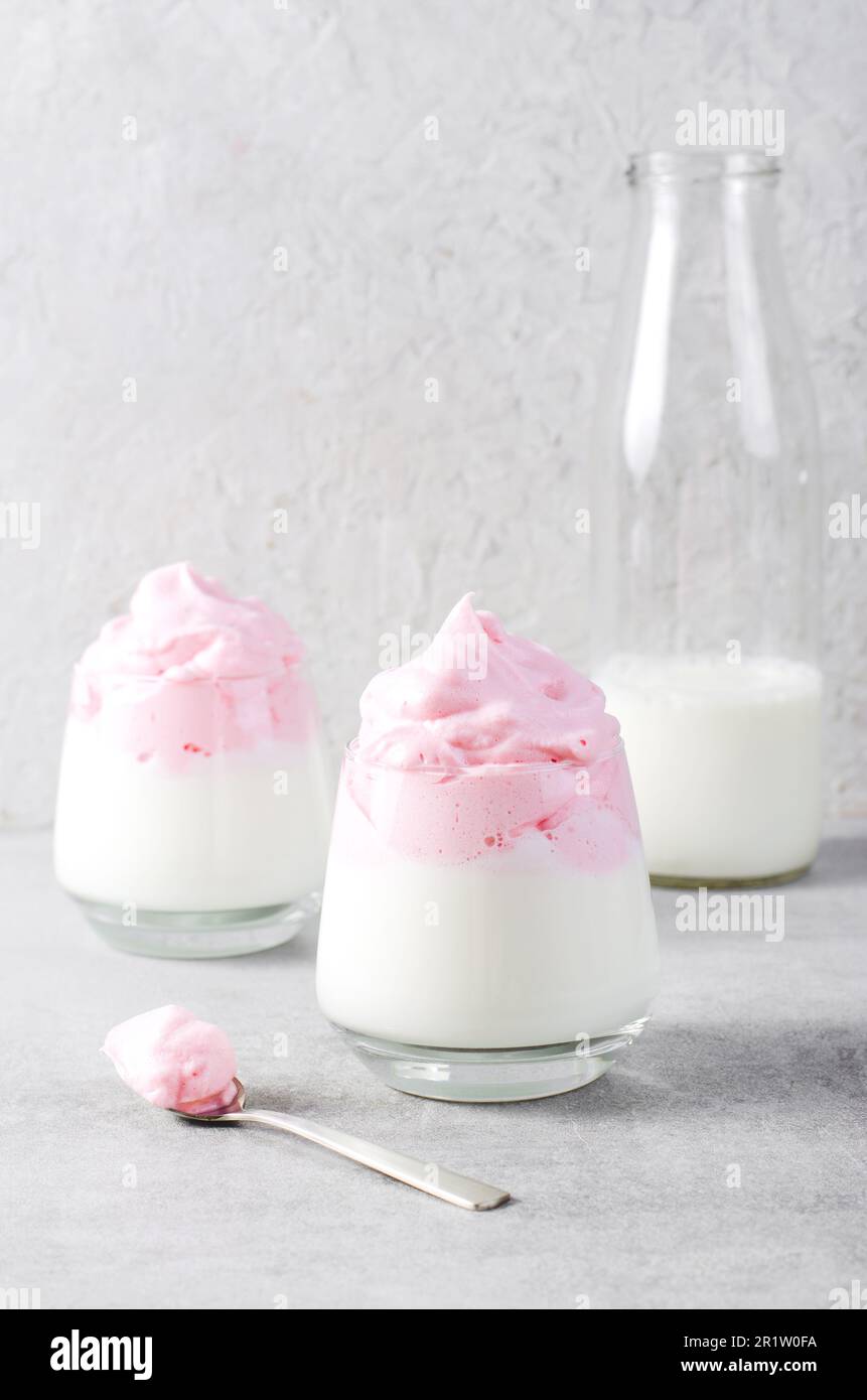 Whipped Strawberry Milk, Strawberry Milkshake, Dalgona Style Drink with ...