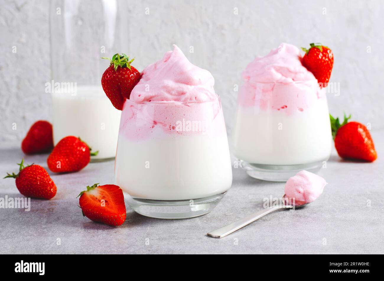 Whipped Strawberry Milk, Strawberry Milkshake, Dalgona Style Drink with ...