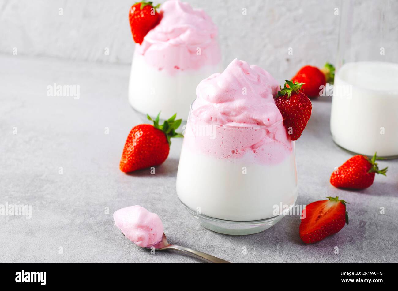Whipped Strawberry Milk, Strawberry Milkshake, Dalgona Style Drink with ...