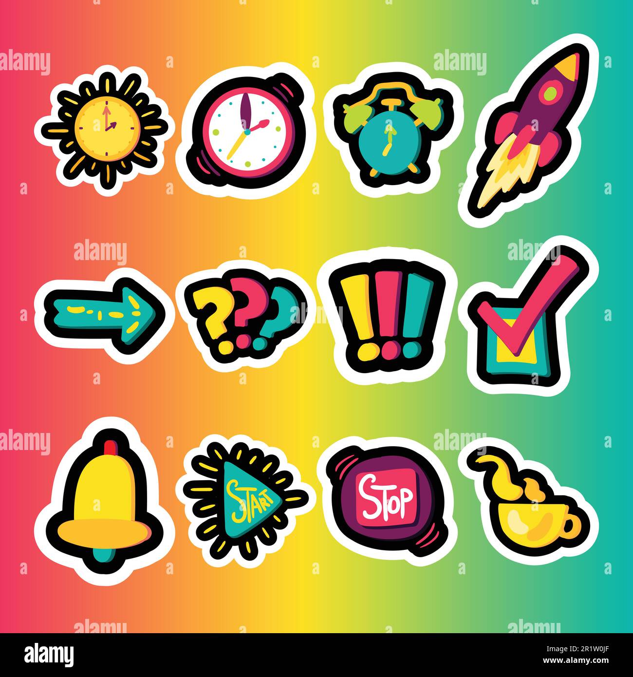 Time management flat illustrations set. Business, startup launch color ...