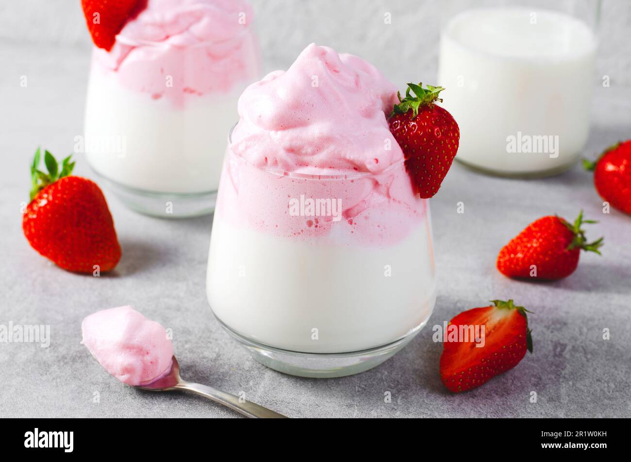 Whipped Strawberry Milk, Strawberry Milkshake, Dalgona Style Drink with ...