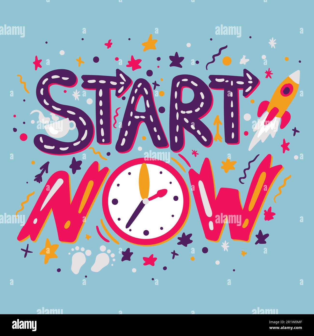 Motivational hand drawn vector lettering. Start now quote. Phrase ...