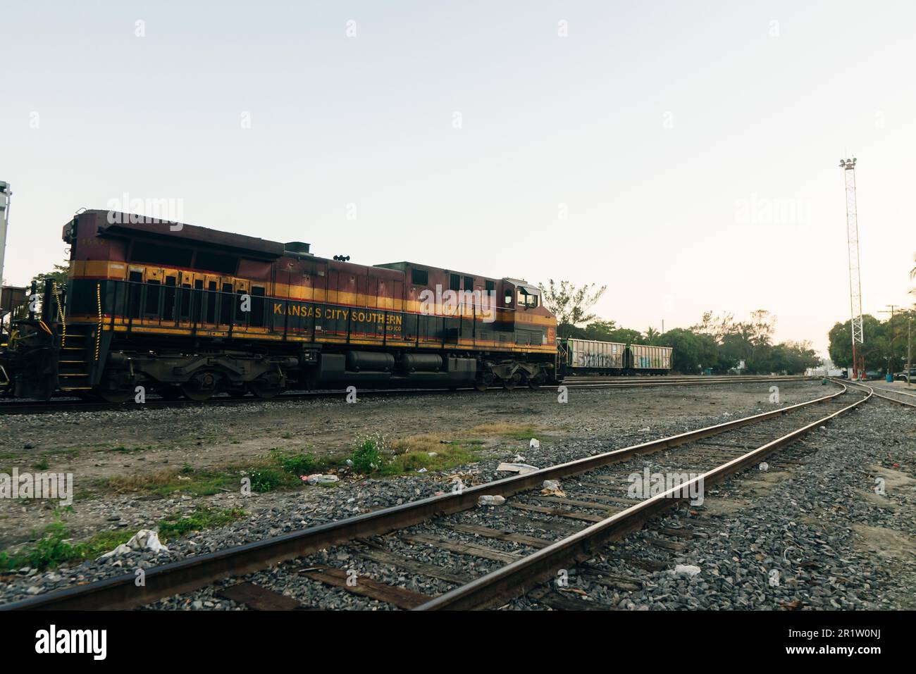Cargo train prepared for loading at lime production plant. freight ...