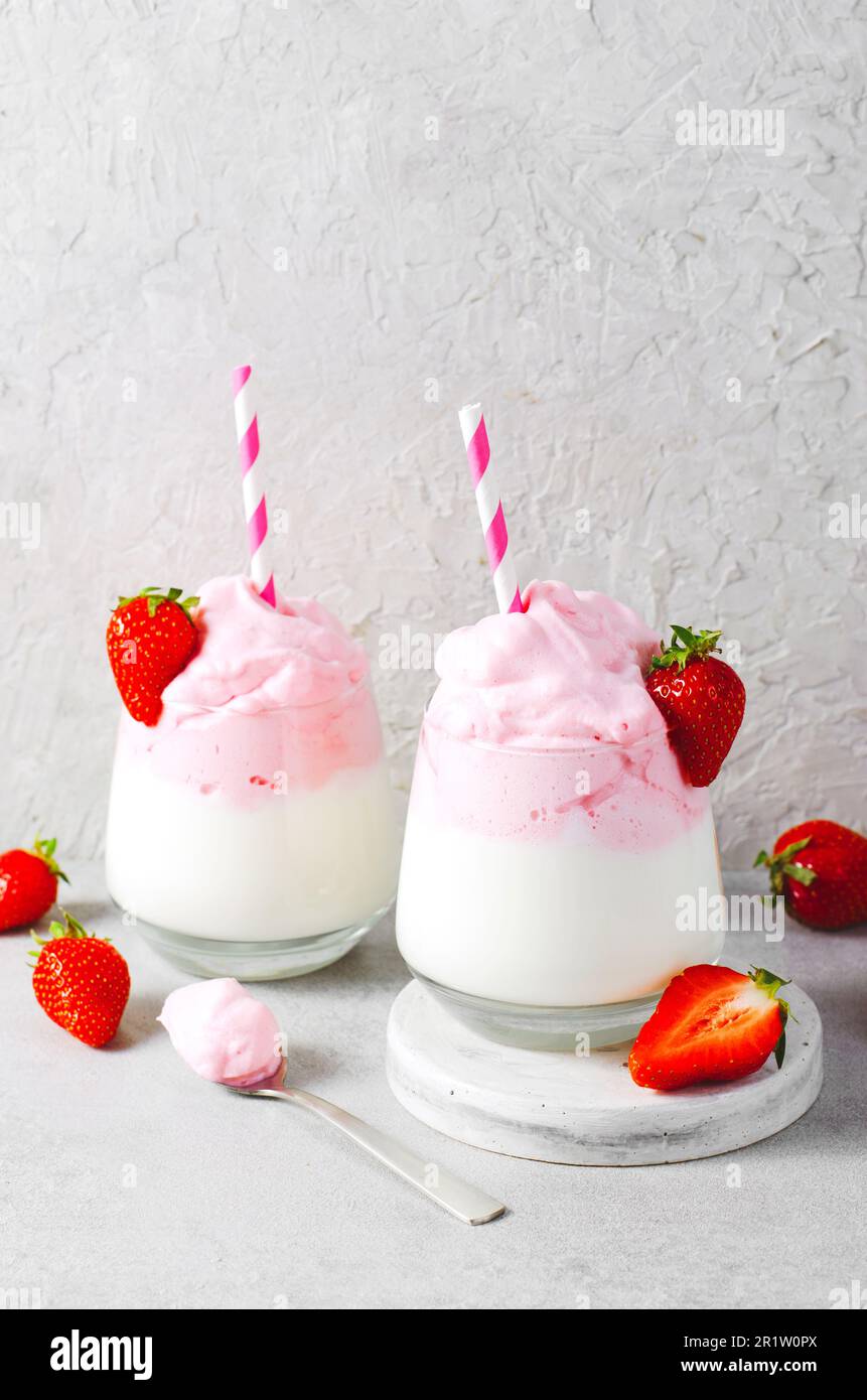 Whipped Strawberry Milk, Strawberry Milkshake, Dalgona Style Drink with ...