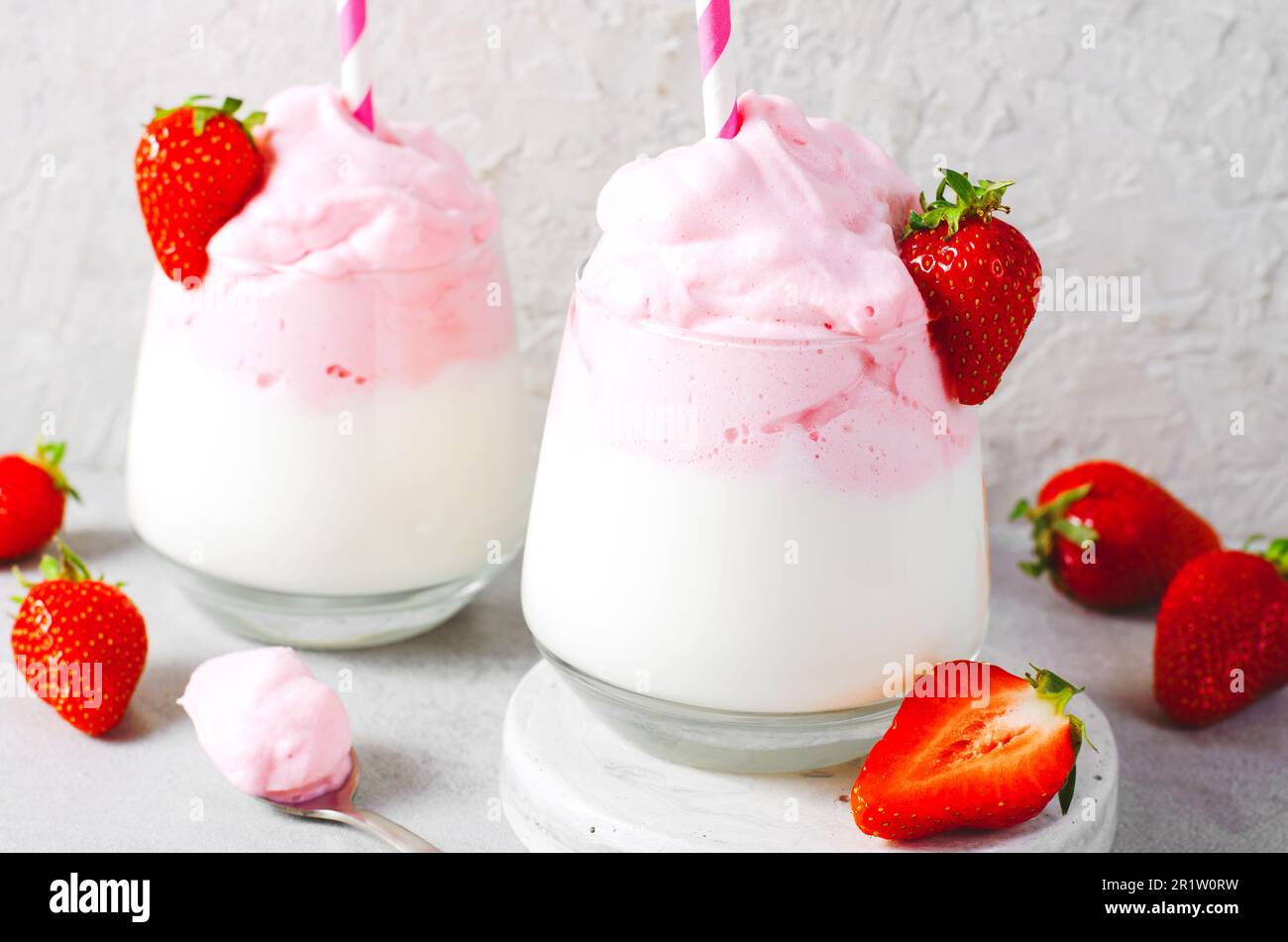 Whipped Strawberry Milk, Strawberry Milkshake, Dalgona Style Drink with ...