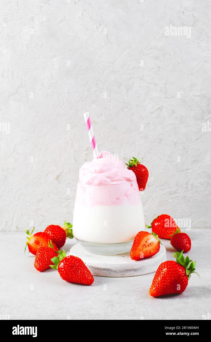 Whipped Strawberry Milk, Strawberry Milkshake, Dalgona Style Drink with ...