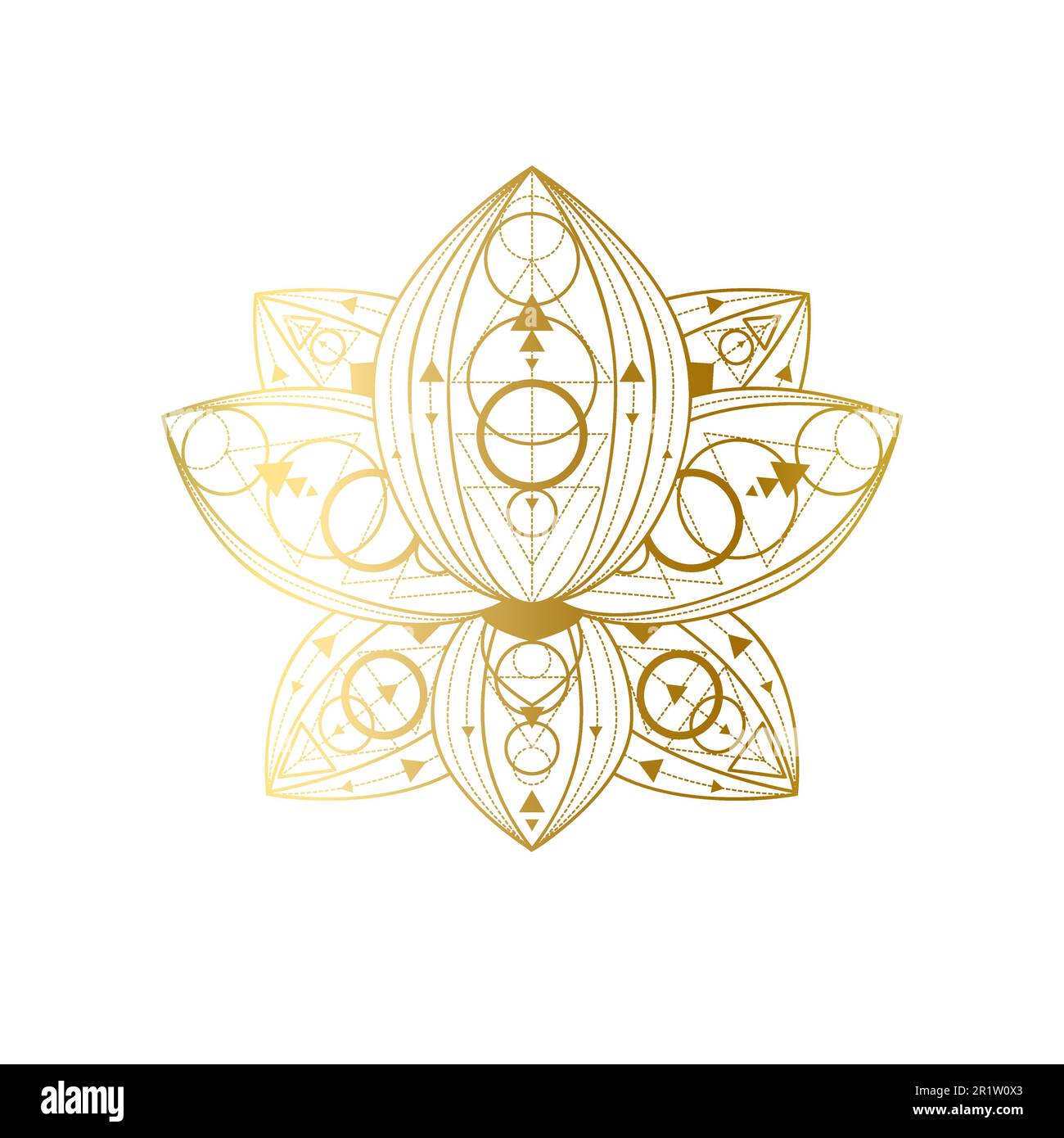 Lotus flower with geometric golden ornament vector linear illustration ...