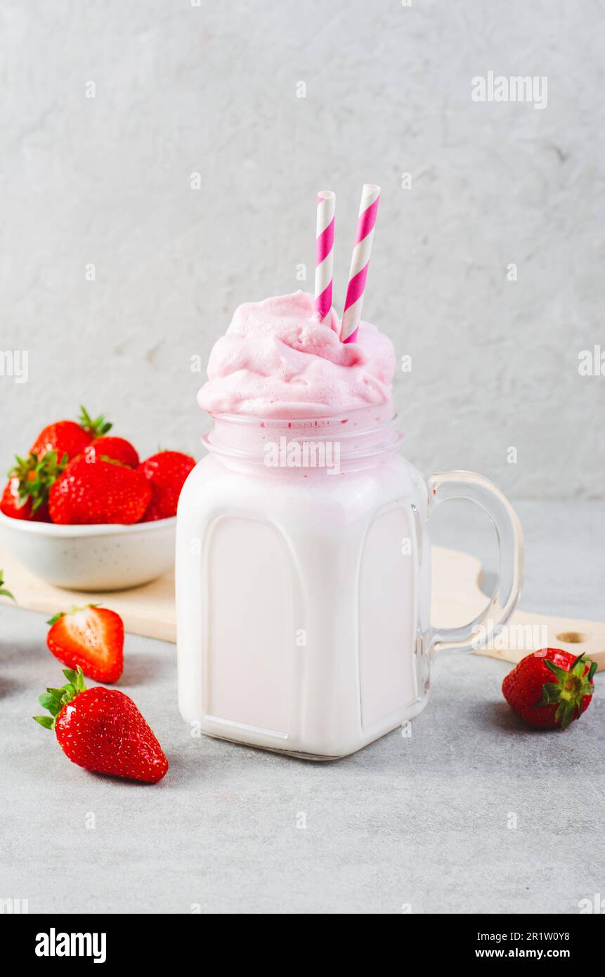 Whipped Strawberry Milk, Strawberry Milkshake, Dalgona Style Drink with ...