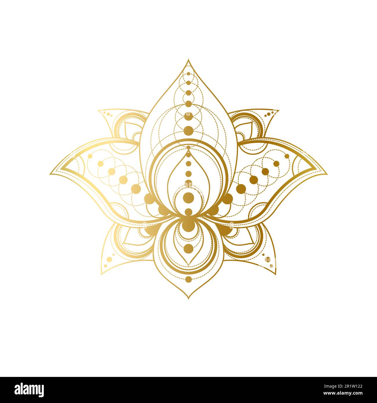 Lotus flower with geometric golden ornament vector linear illustration ...