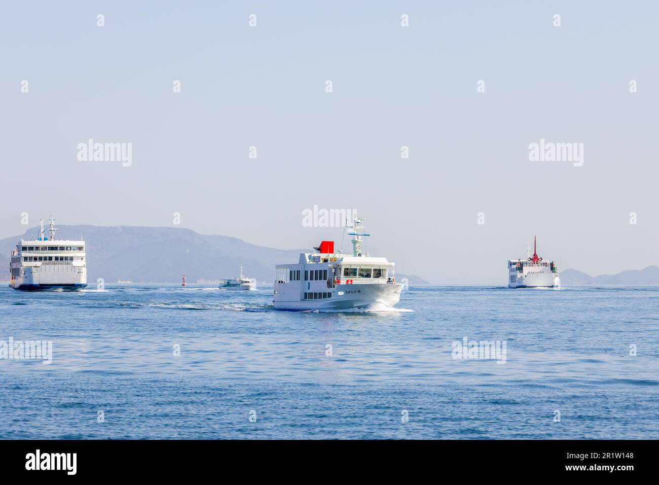 Takamatsu, Japan - March 29, 2023: Ferry boat crossing the Seto Inland ...