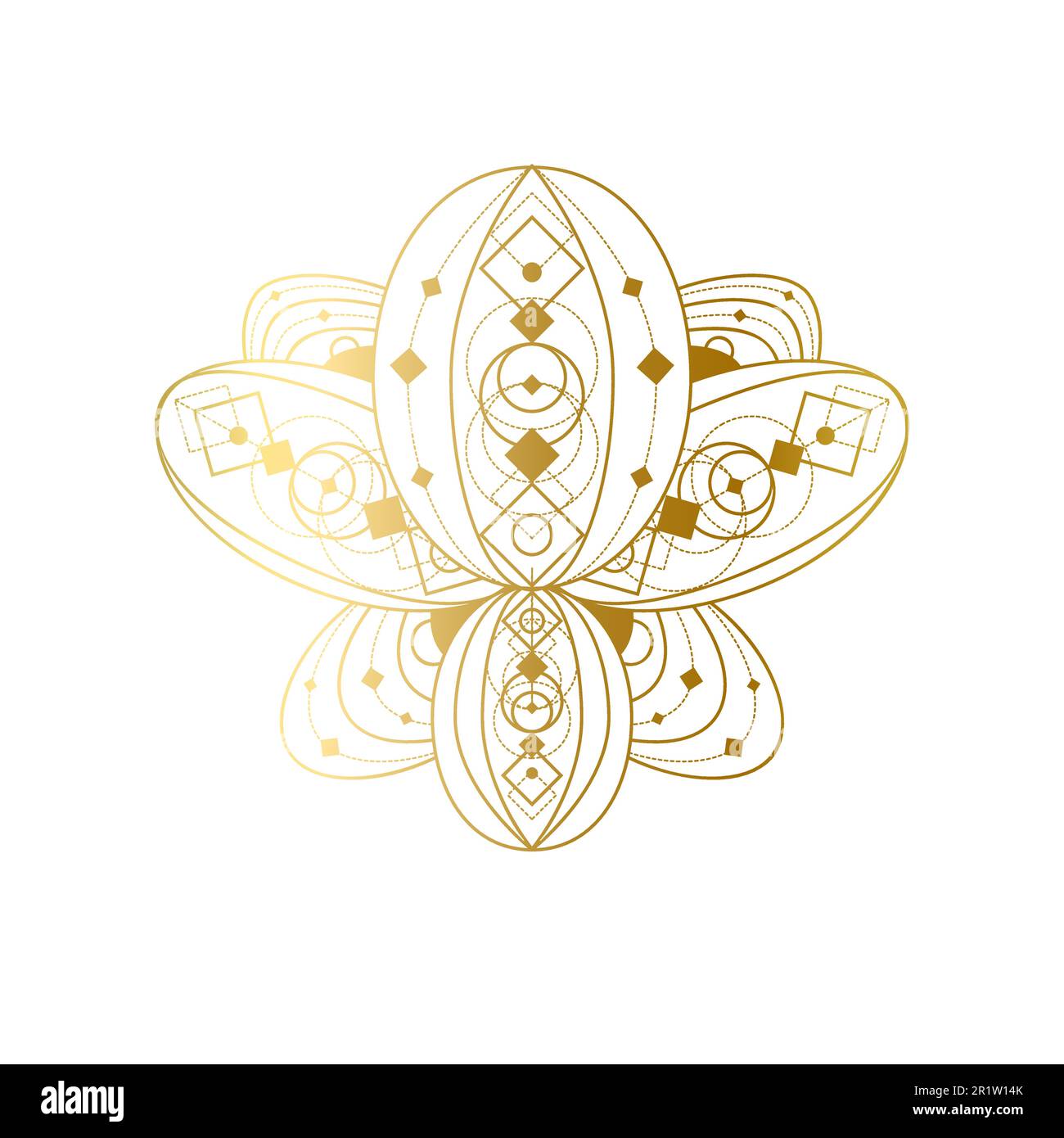Lotus flower with geometric golden ornament vector linear illustration ...