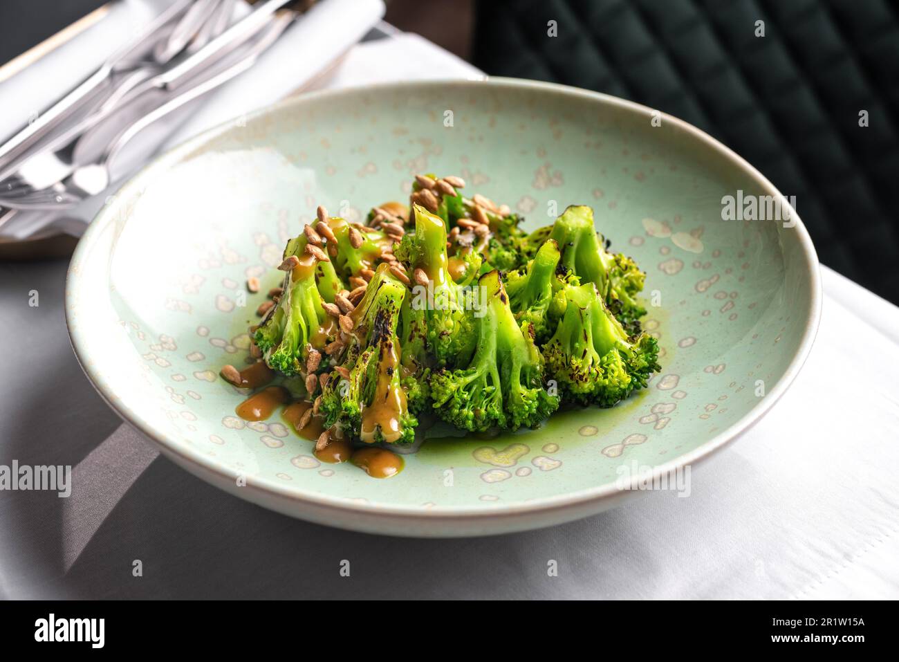 Grilled broccoli on a plate. vegetable diet, menu concept. food ...
