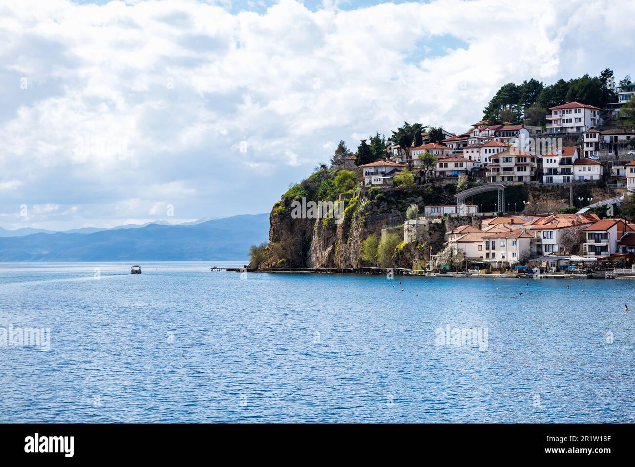 view of Ohrid Lake, city of Ohrid. Ohrid is a Macedonian resort and ...