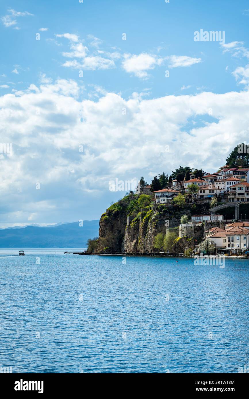 view of Ohrid Lake, city of Ohrid. Ohrid is a Macedonian resort and ...