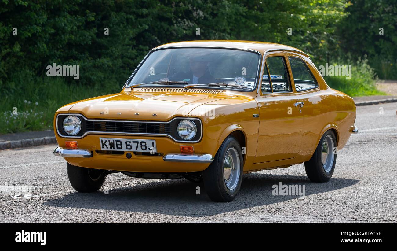 Stoke Goldington,Northants,UK - May 14th 2023. 1971 yellow FORD ESCORT ...