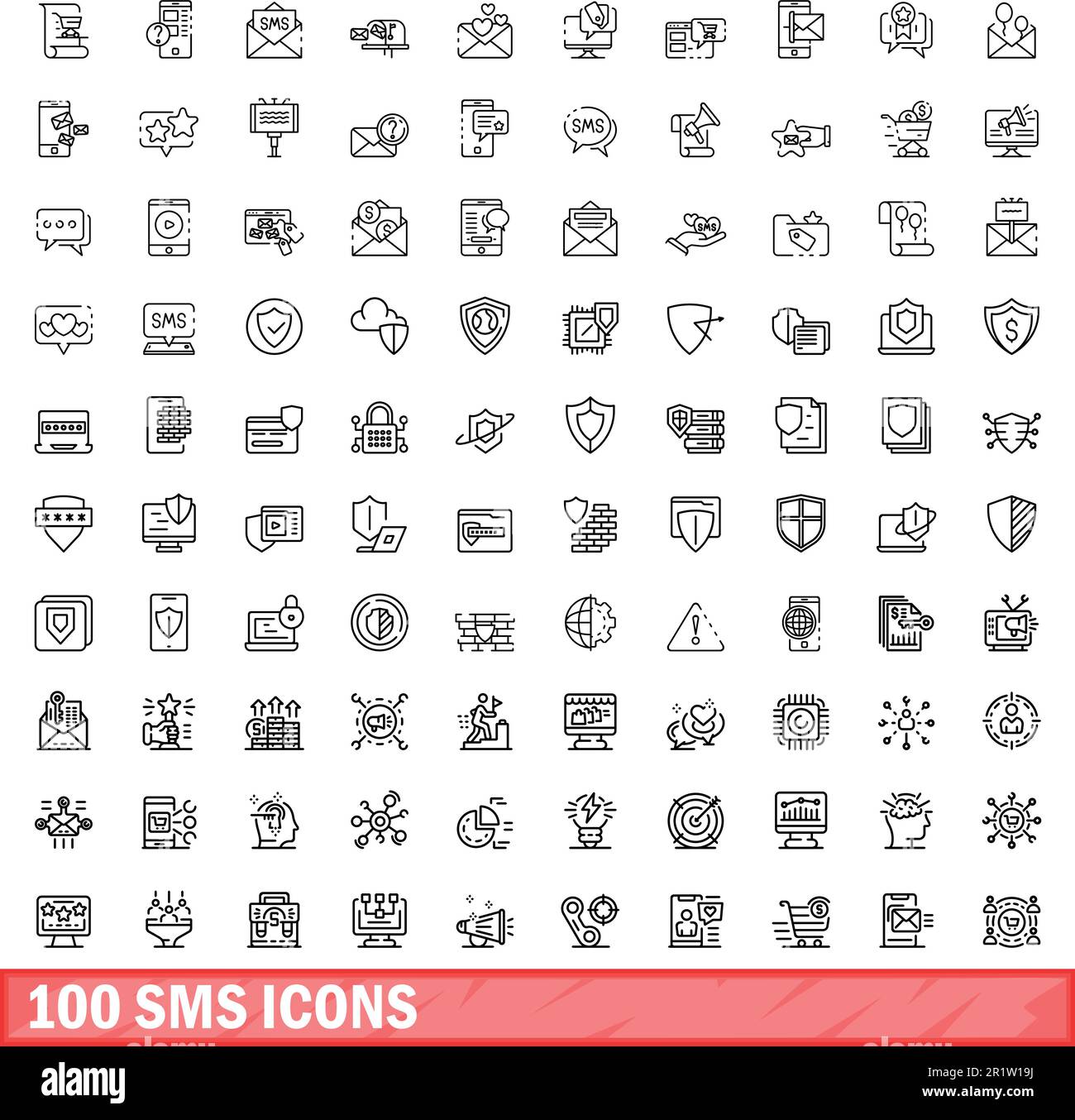100 sms icons set. Outline illustration of 100 sms icons vector set ...