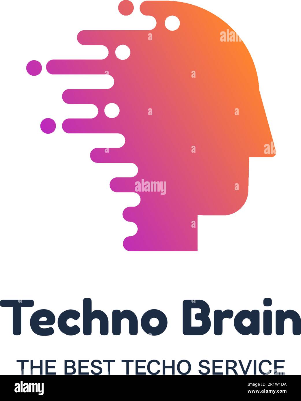 Techno brain negative space logotype concept. IT company, AI technology conference banner ...