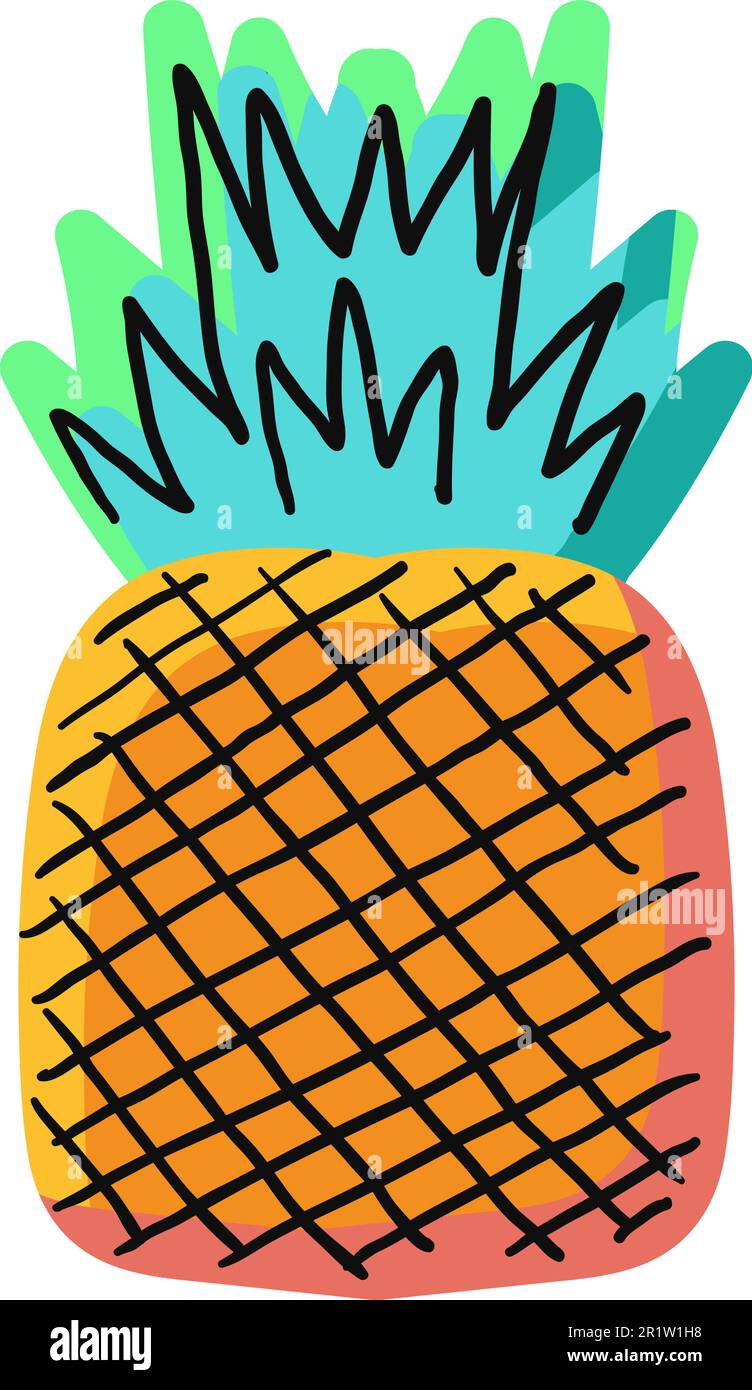 Natural pineapple hand drawn vector illustration. Ripe tropical fruit ...