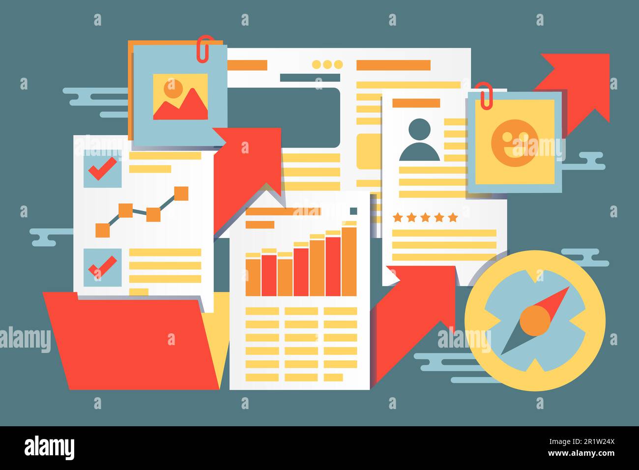 Company stats report abstract vector illustration. Staff CV analysis ...