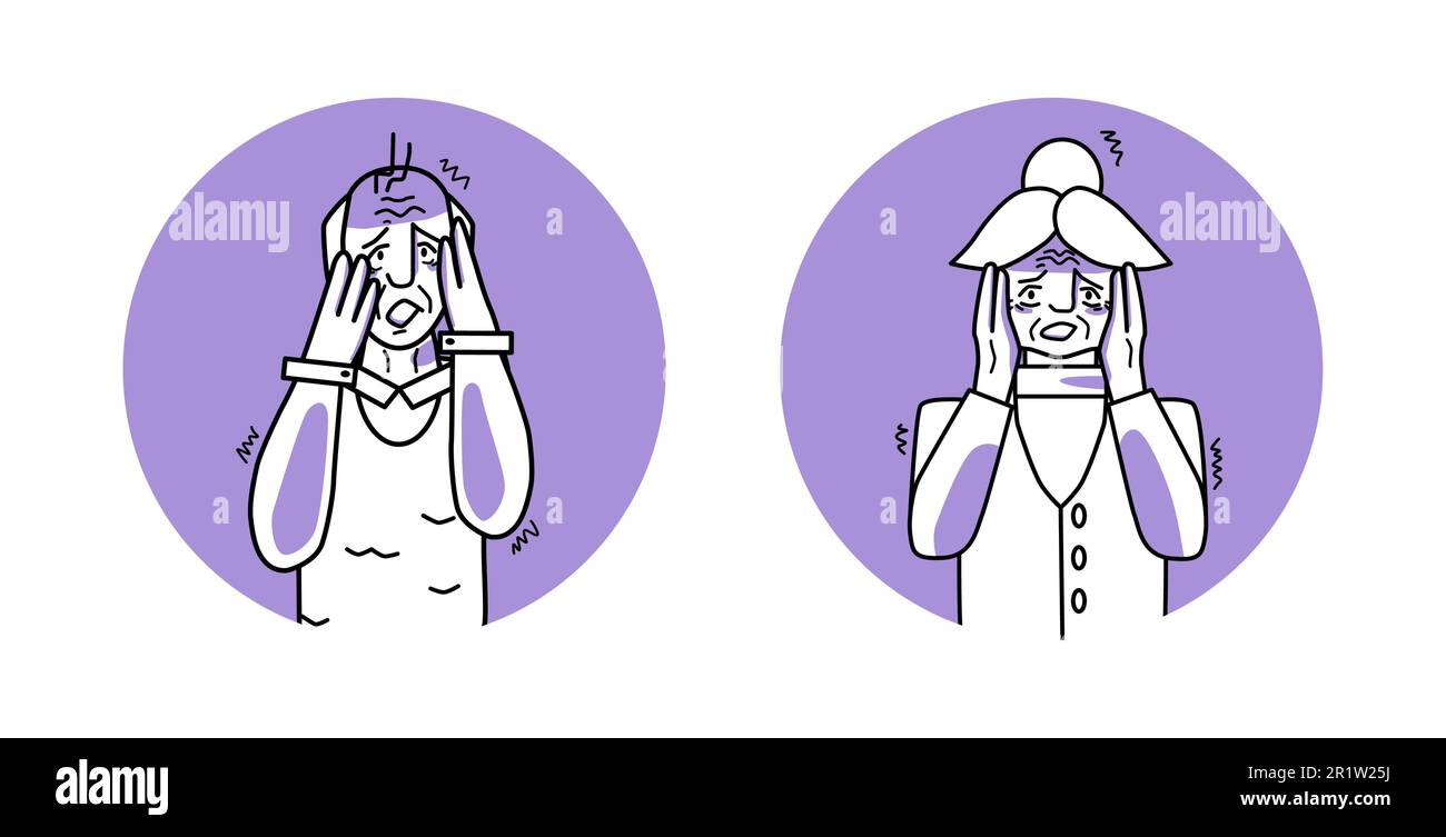 Frightened grandfather and grandmother circle icon, emotion of fear ...