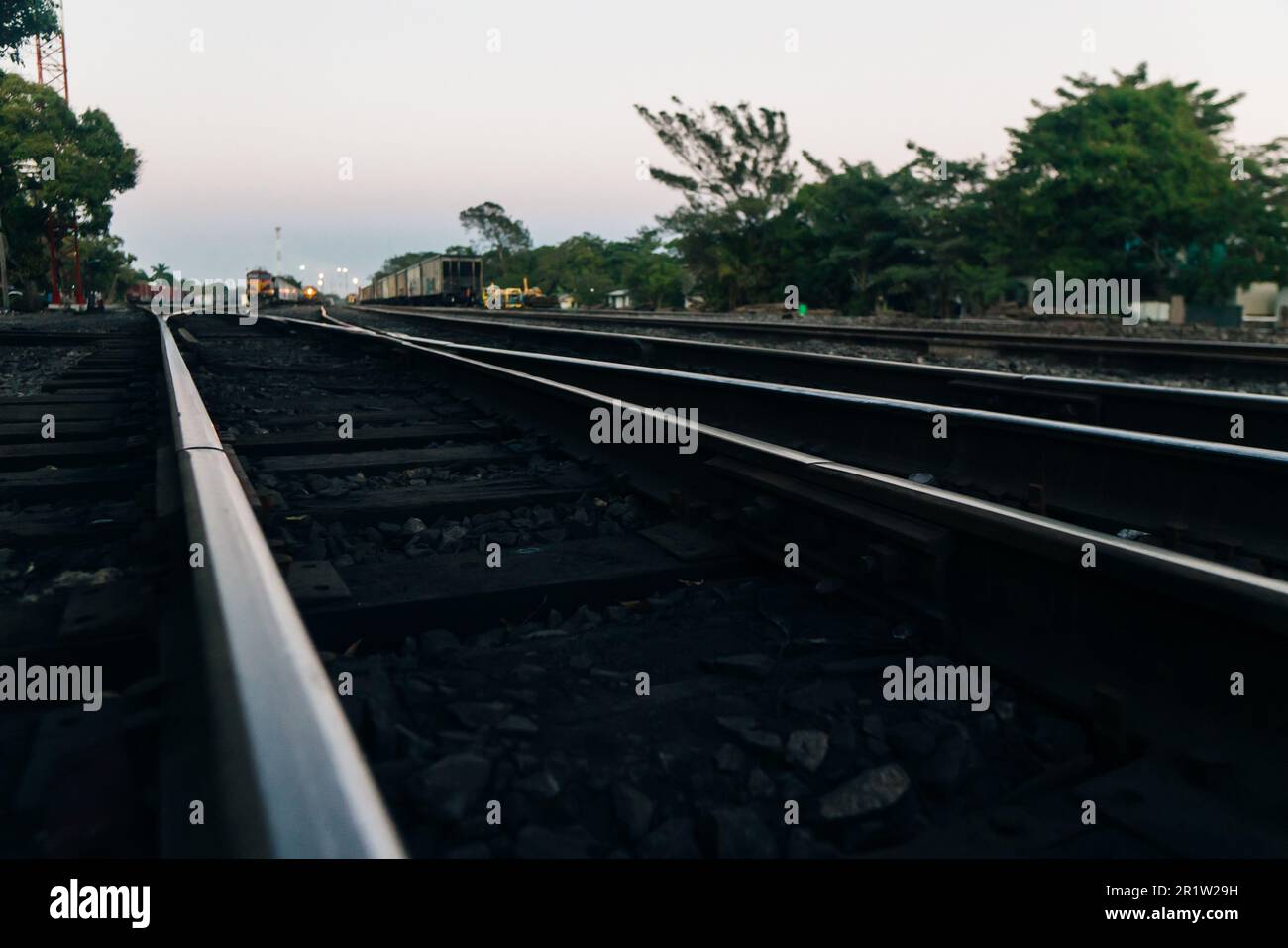 Railway sleepers and rails close-up. High quality photo Stock Photo - Alamy