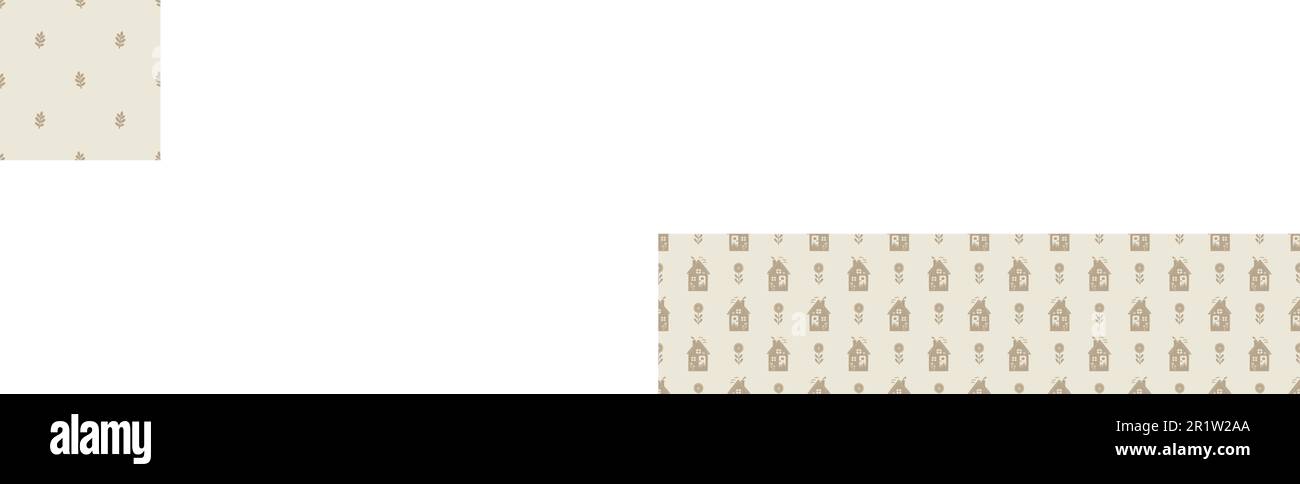 Whimsical house in gender neutral vector border. Rustic organic ...