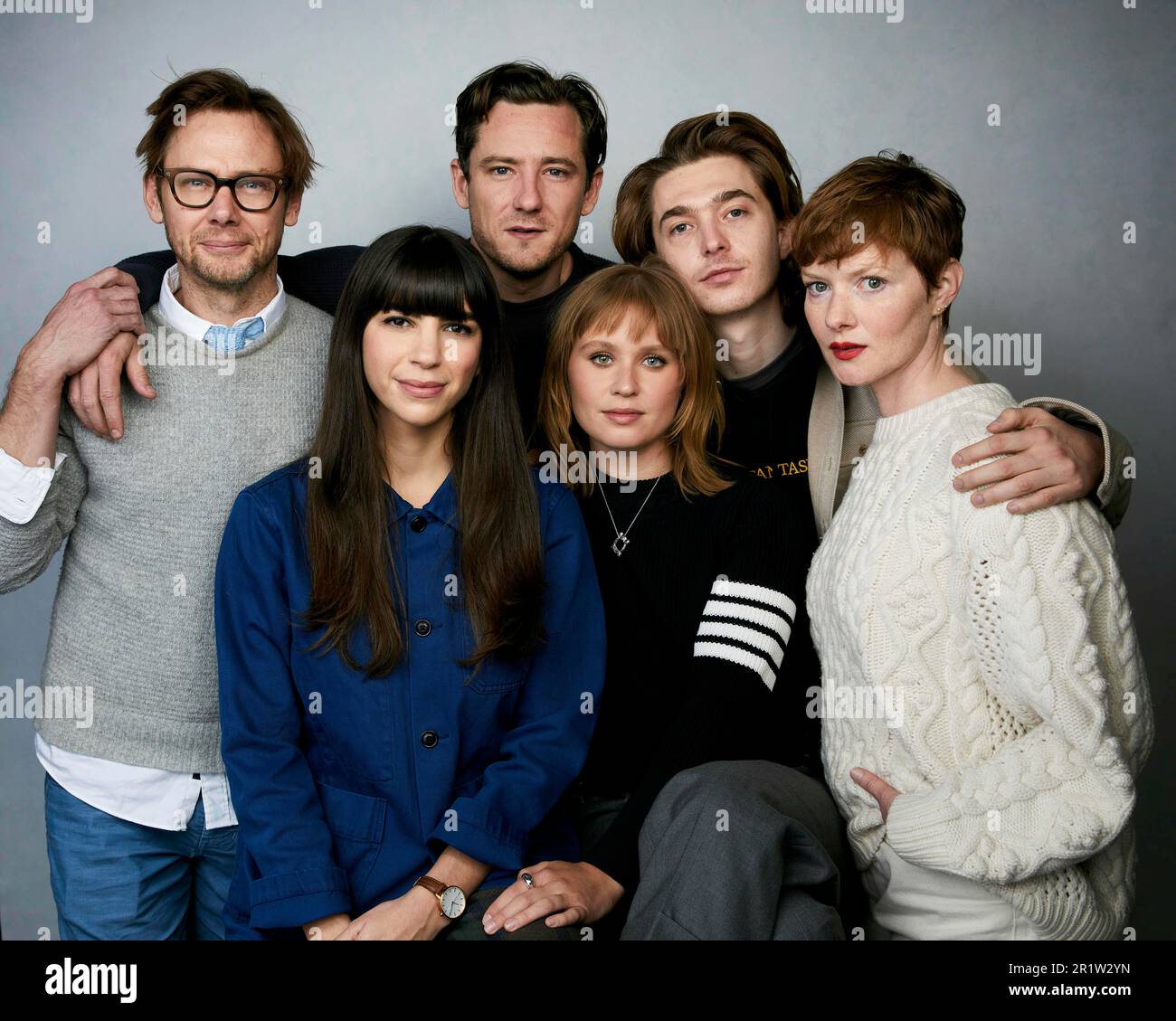 FILE - Jimmi Simpson, back row from left, Lewis Pullman, Austin Abrams ...